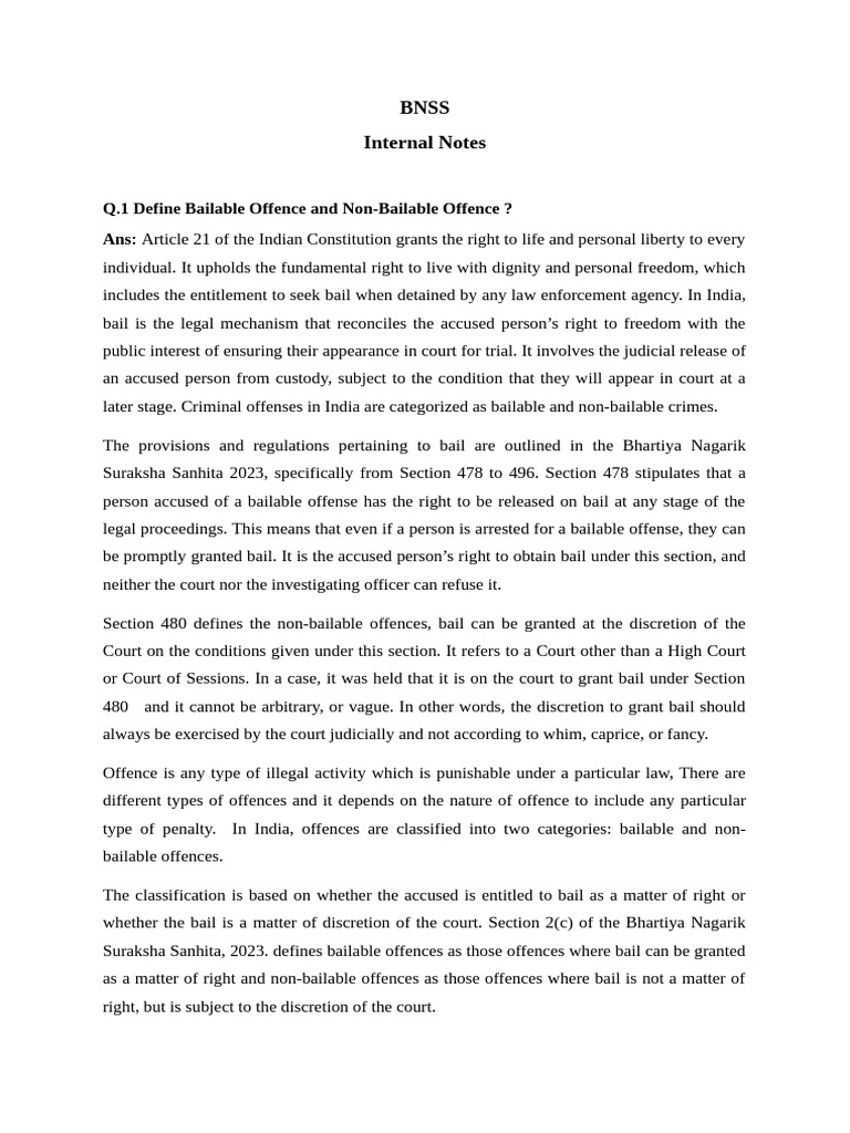 BNSS Internal notes | PDF