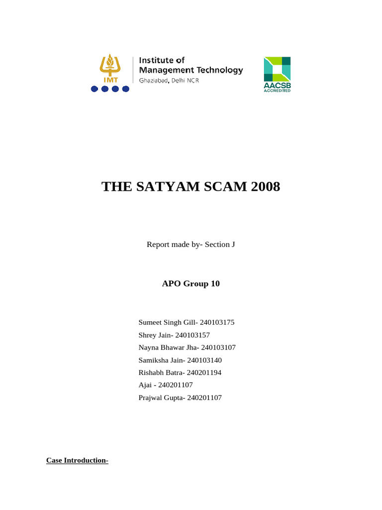 The Satyam Scam 2008 | PDF