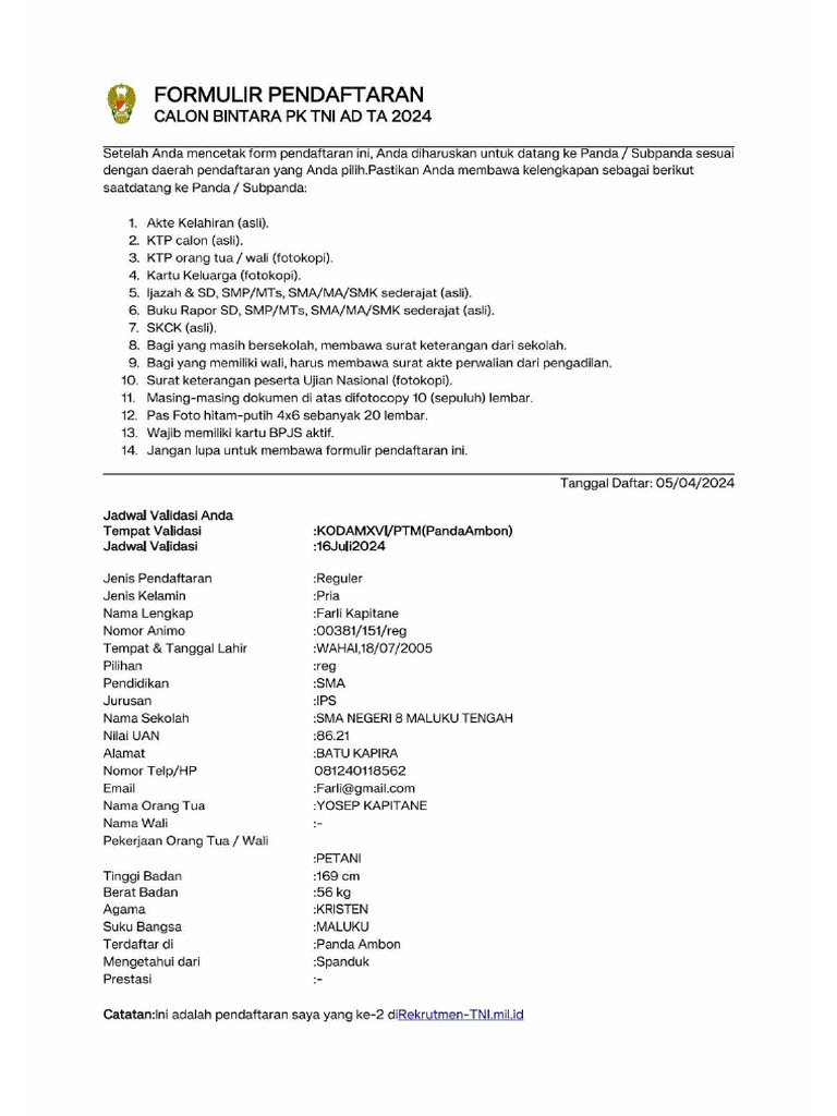 Tes Koran Psikologi TNI AD | PDF