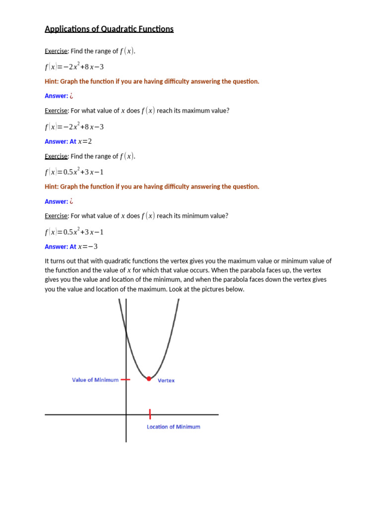 24 Applications of Quadratic Functions | PDF