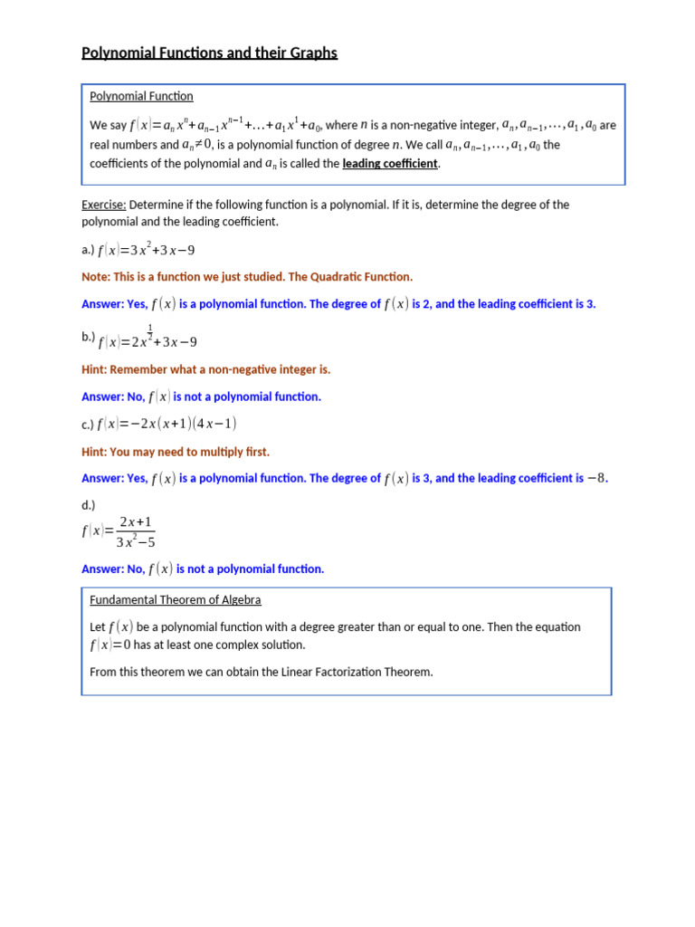 25 Polynomial Functions and Their Graphs | PDF