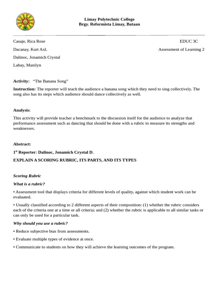 Rubrics Reporting | PDF