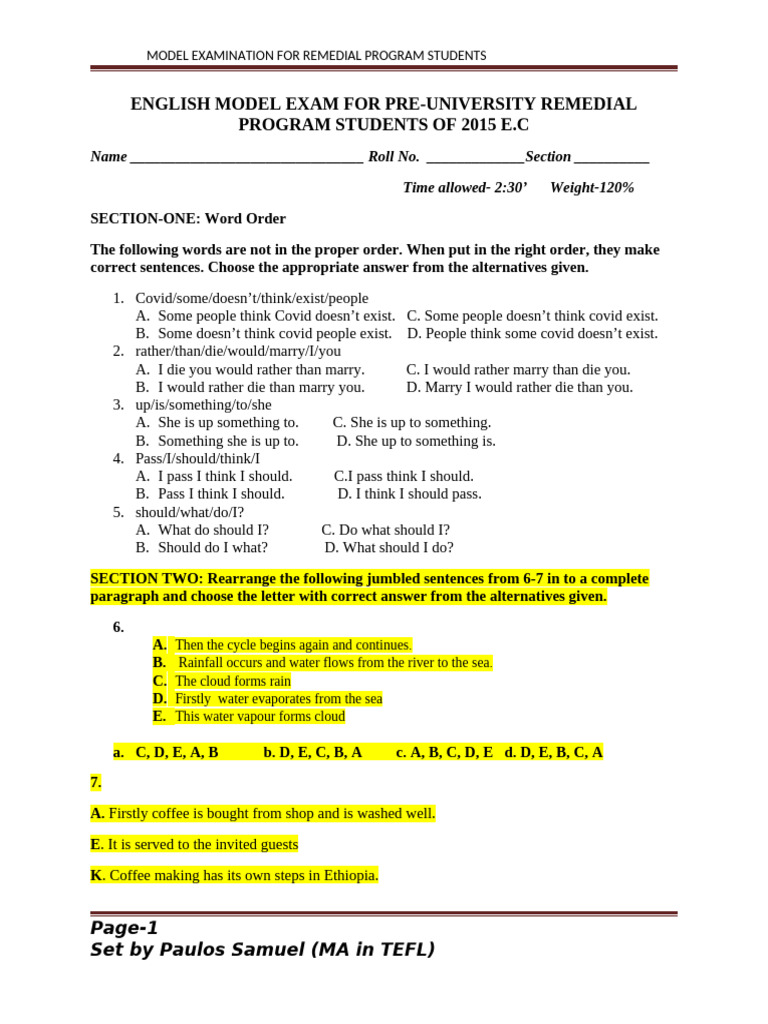 Alliance - Model Exam | PDF