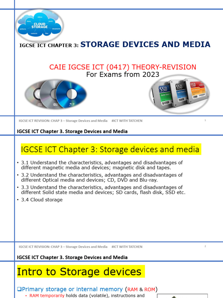 IGCSE ICT Chapter 3 Storage Devices and Media | PDF
