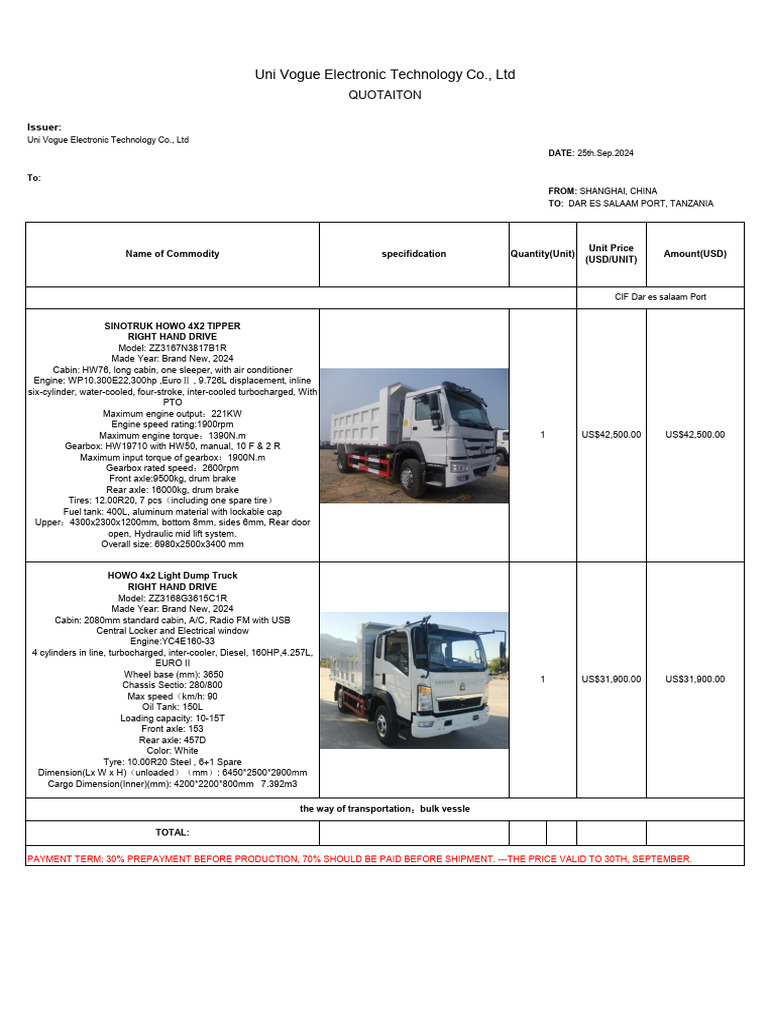 Howo Dump Truck Specifications and Pricing | PDF | Truck | Axle