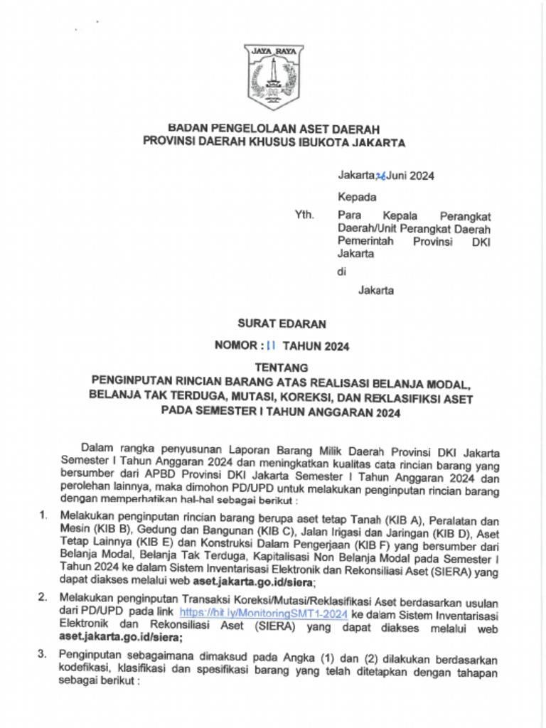 SE No 11 Tahun 2024 Tentang Penginputan Rincian Barang Atas BM, BTT, Mutasi Koreksi ...