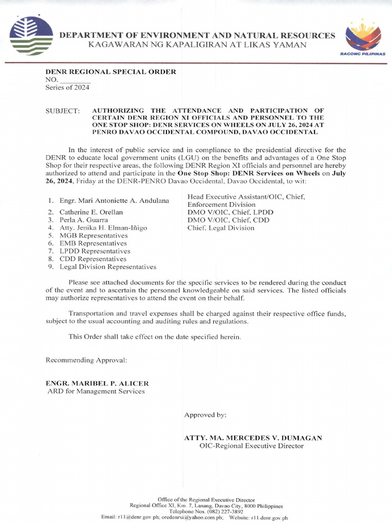 Advance Copy DENR RSO - Authorizing The Attendance and Participation of ...