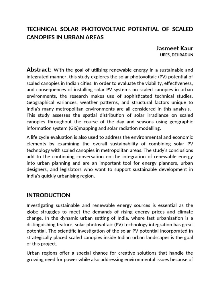 Technical Solar Photovoltaic Potential of Scaled Canopies in Urban ...