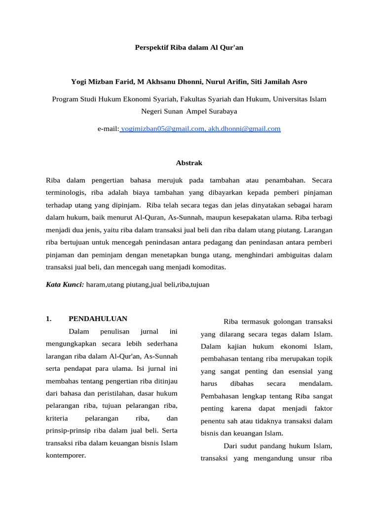 Jurnal Perspektif Riba Dalam Al Qur'an - UAS Akad Tijari | PDF