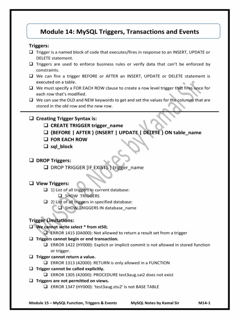 c14 Triggers Transactions Events - Im | PDF