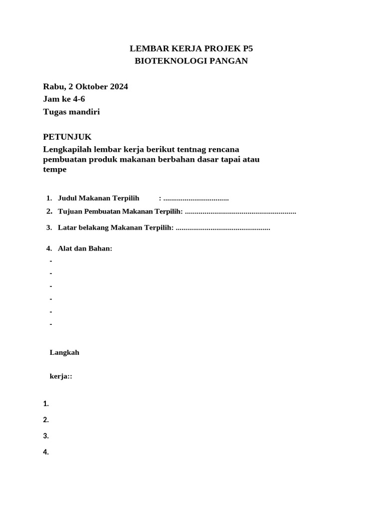 Lembar Kerja Projek P5-Rabu | PDF