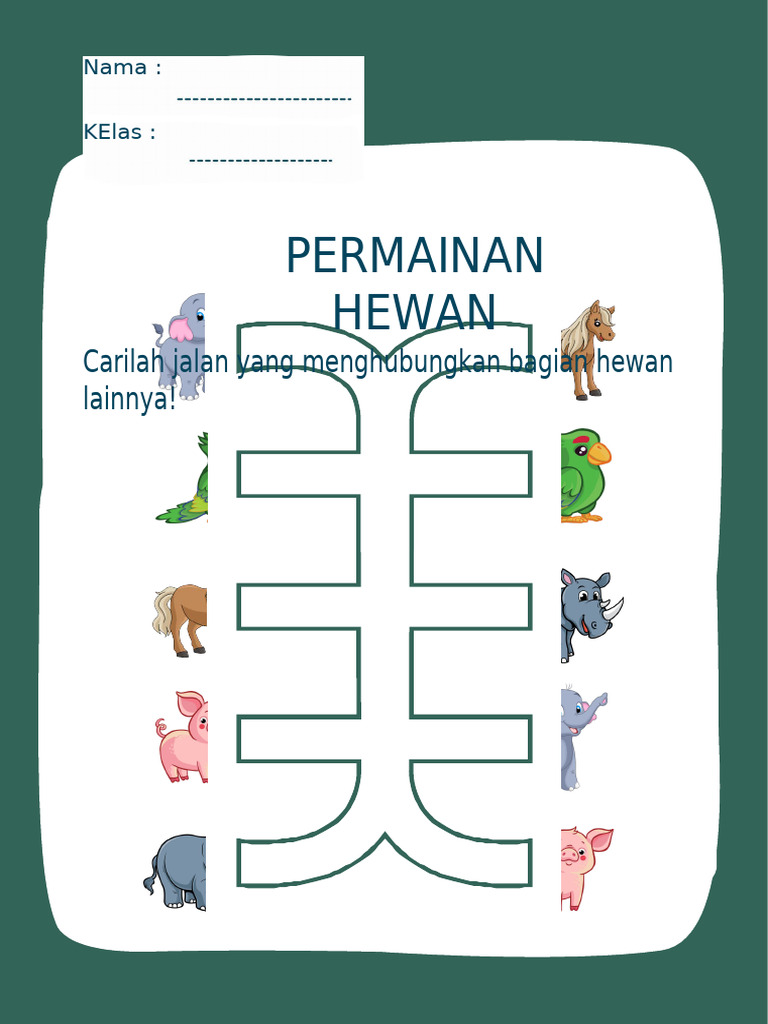 Hijau Minimalis Permainan Mencari Jalan Materi Hewan untuk Anak TK | PDF