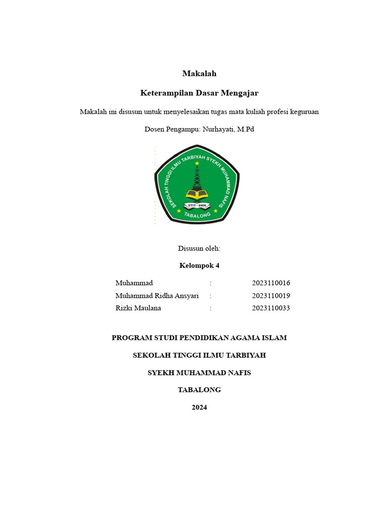 Makalah Kel 4 Keterampilan Dasar Mengajar (Profes - 241002 - 193906 | PDF