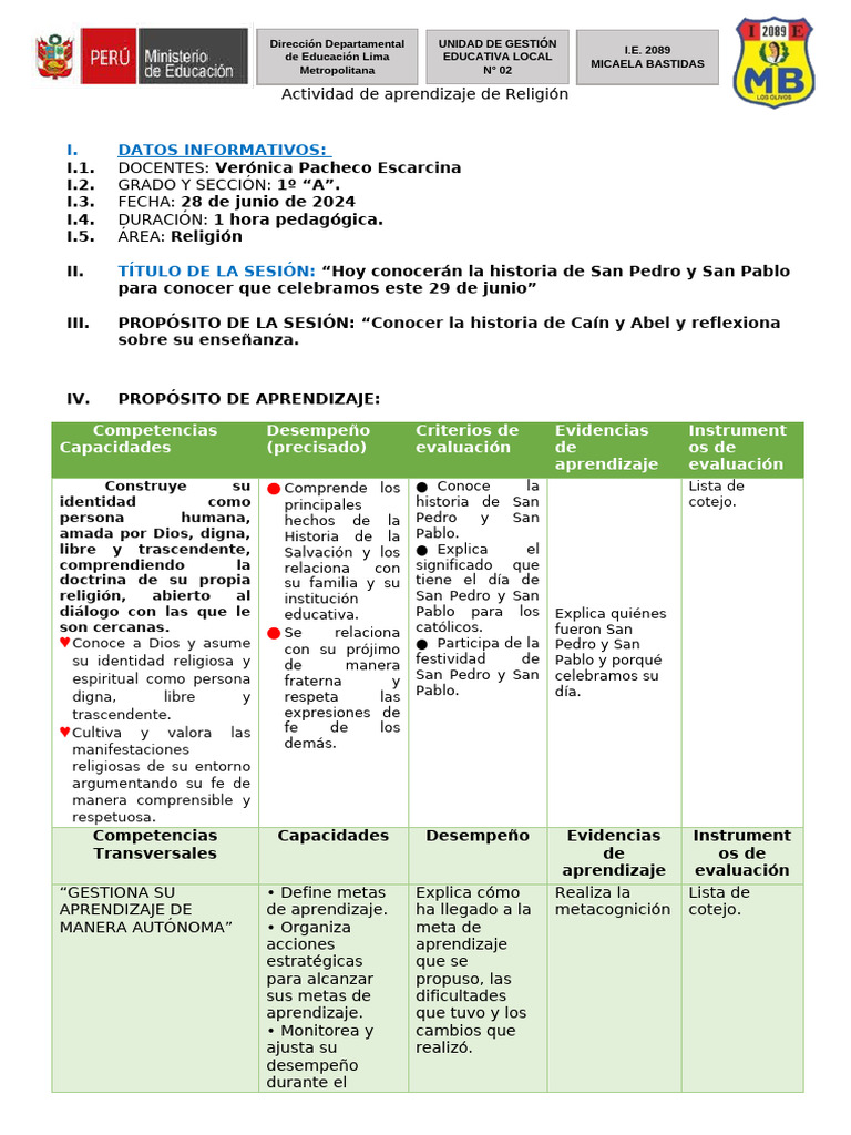 Sesión Eda04 Rel Pedro Pablo | PDF