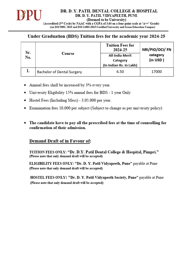 Bds Fees Structure | PDF