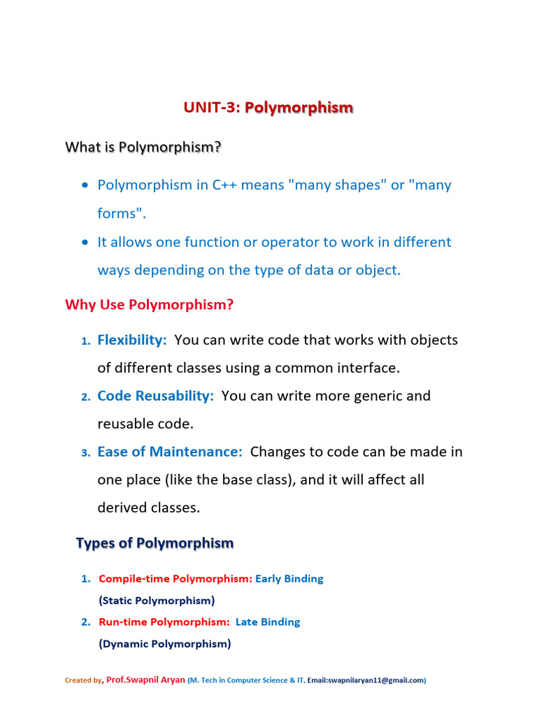 Unit 3 Polymorphism | PDF