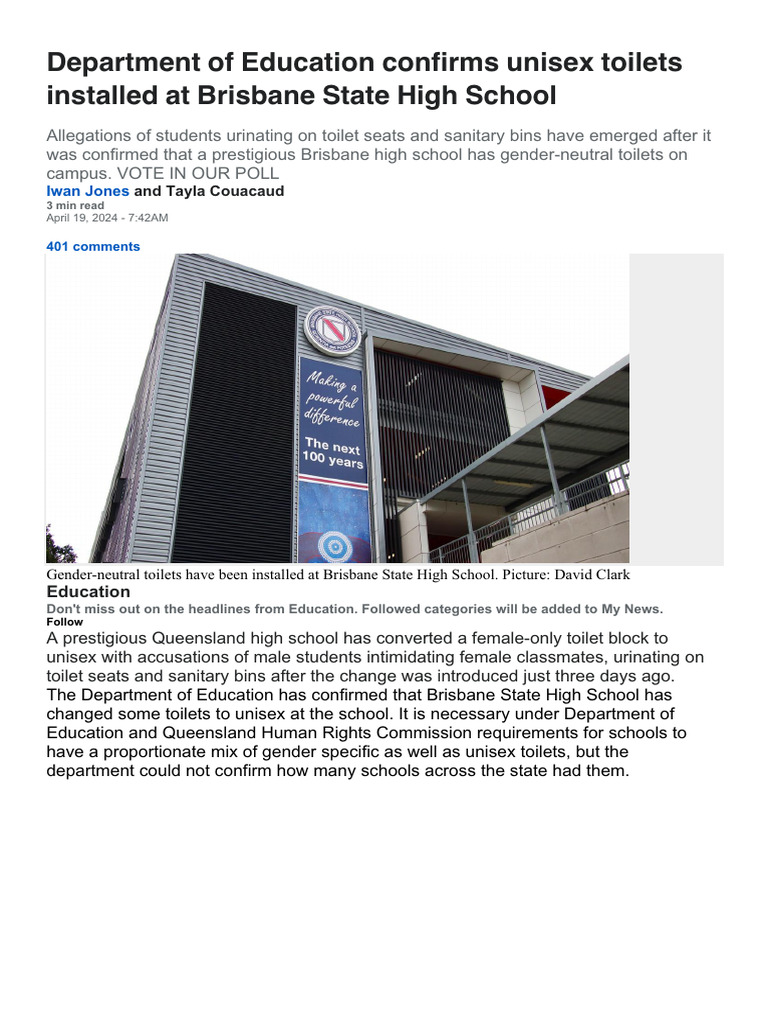 Courier Mail Unisex Toilet Article | PDF