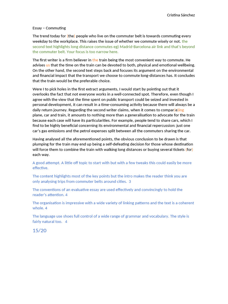 Essay-Commuting (Corrected) | PDF