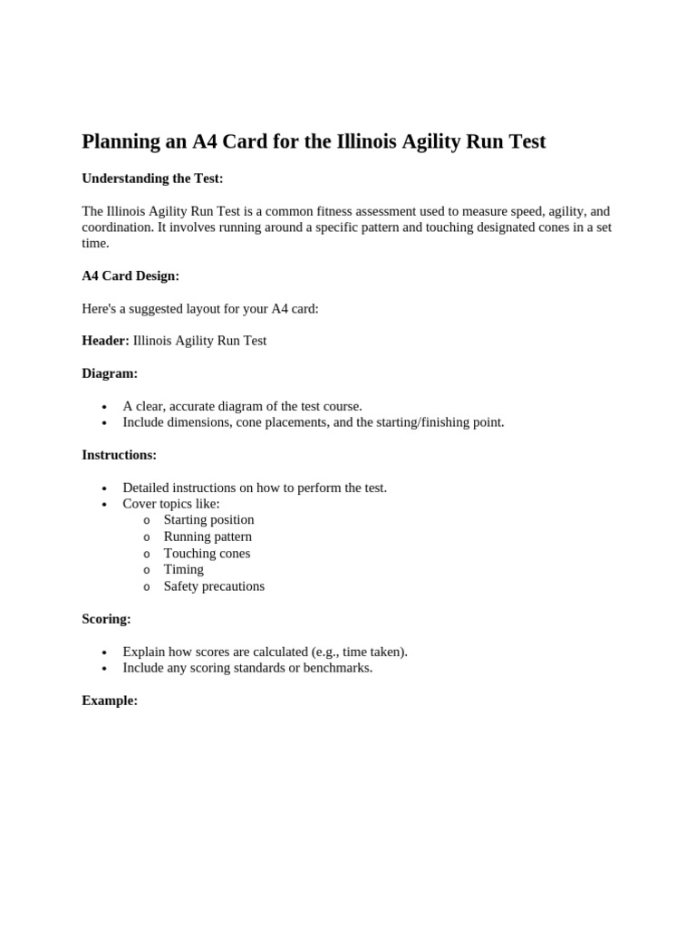 Planning An A4 Card For The Illinois Agility Run Test | PDF