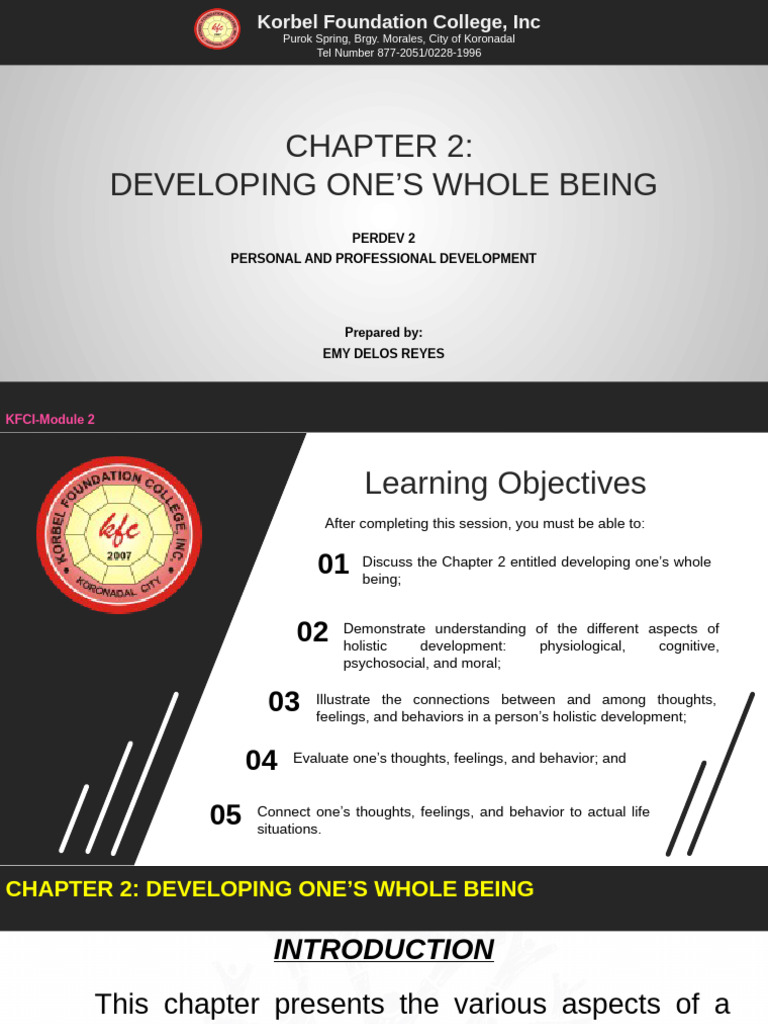 Week 2 Chapter 2 Developing Ones Whole Being 1 | PDF