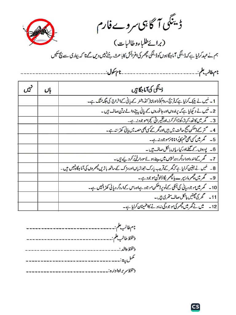 Dengue Awareness Survey Form | PDF