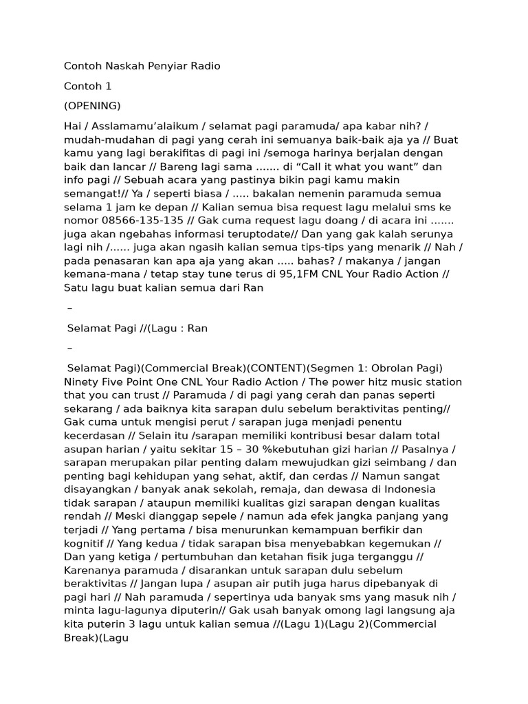 Contoh Text Radio Announcer | PDF
