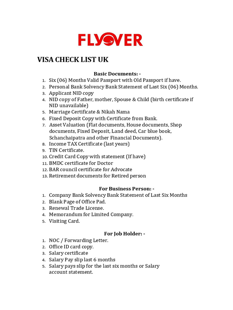 Uk Schengen Checklist | PDF