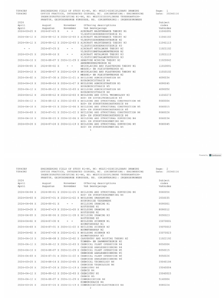 2024 Final Timetable - Engineering Studies | PDF