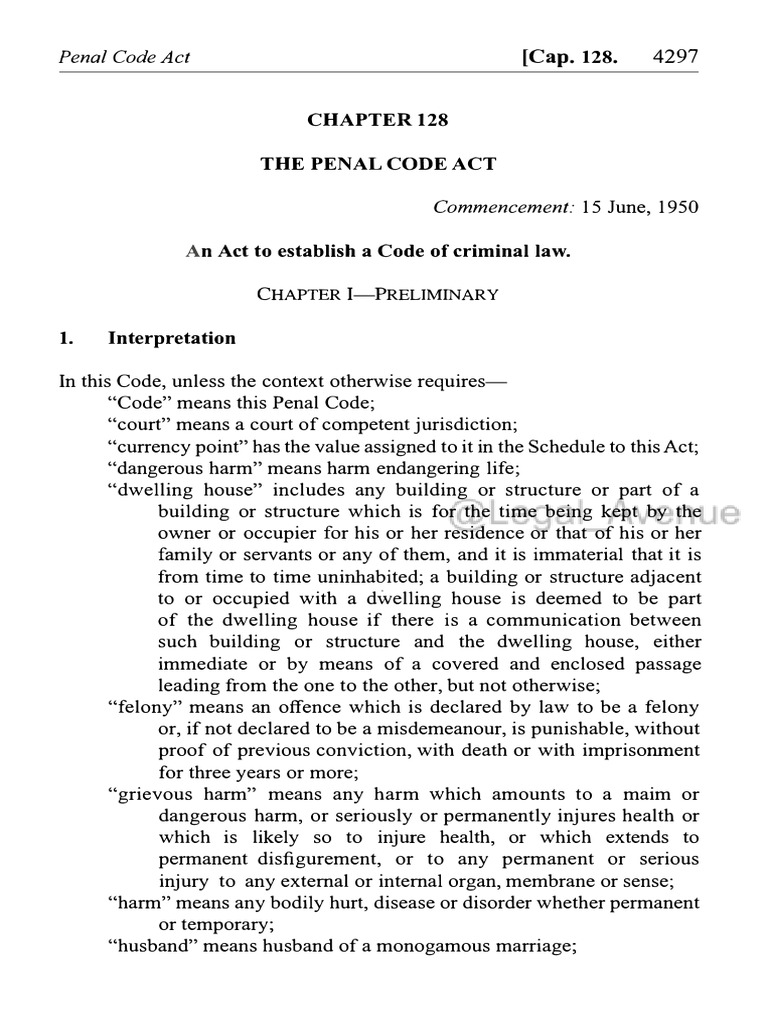 Revised Penal - Code - Act - Cap 128 | PDF | Insanity Defense | Crimes