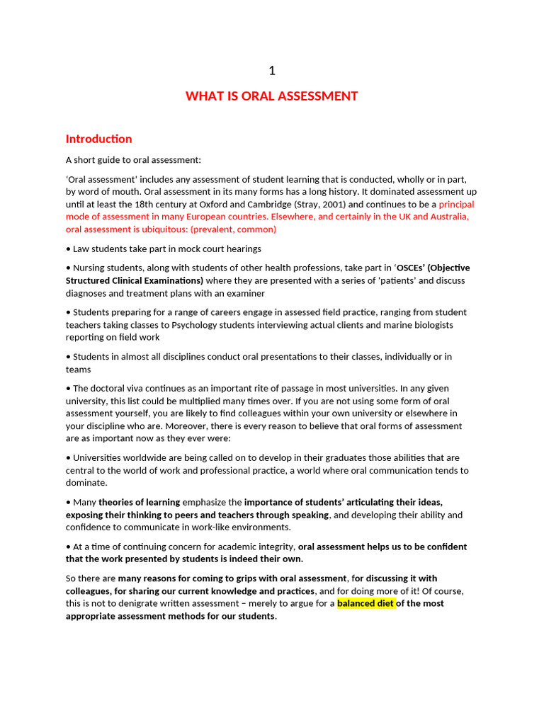 WHAT IS ORAL ASSESSMENT | PDF
