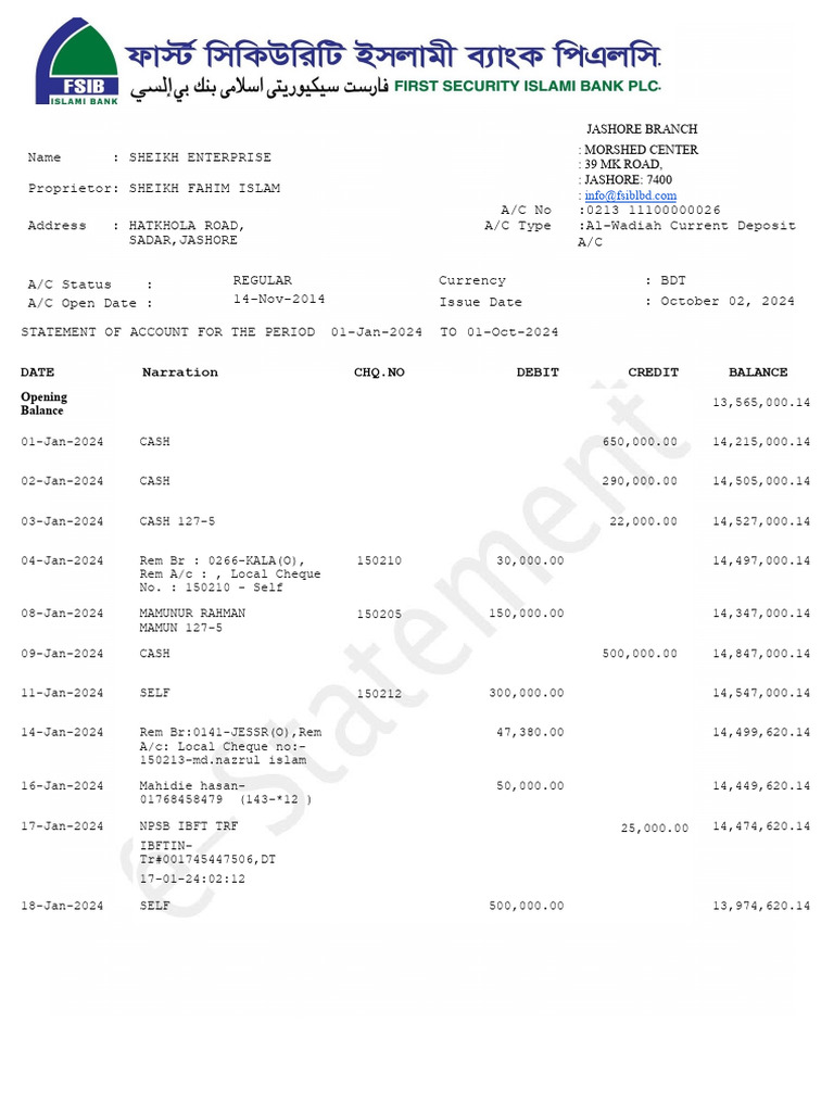 Bank Statement 10-2-24 | PDF