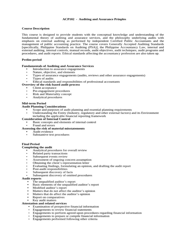 Auditing and Assurance Principles | PDF