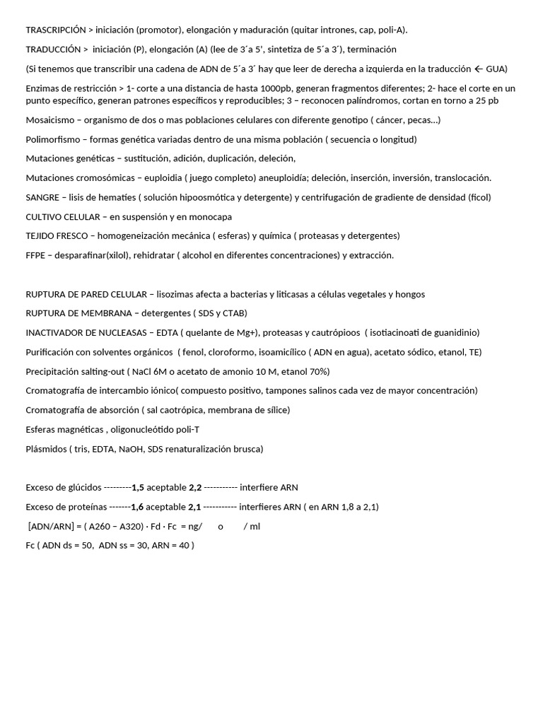Chuleta 1º Evalución Biología Molecular | PDF