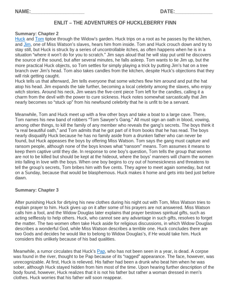 Huck Finn - Chapter 2 and 3 | PDF