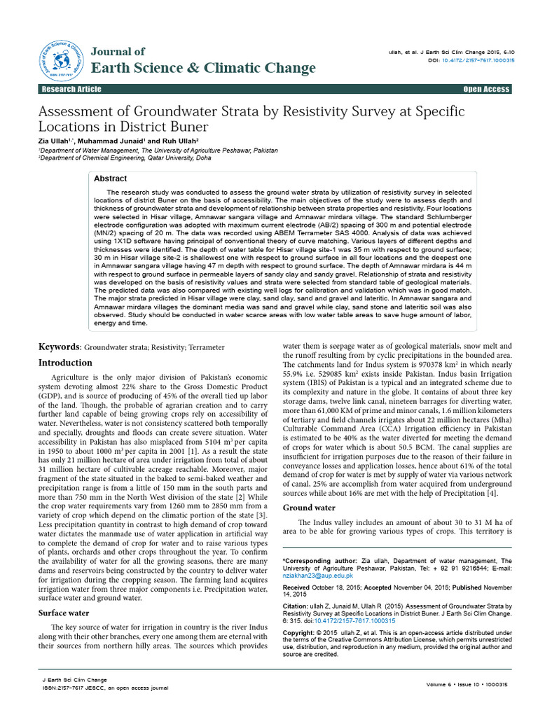 Assessment of Groundwater Strata by Resistivity Survey at ...