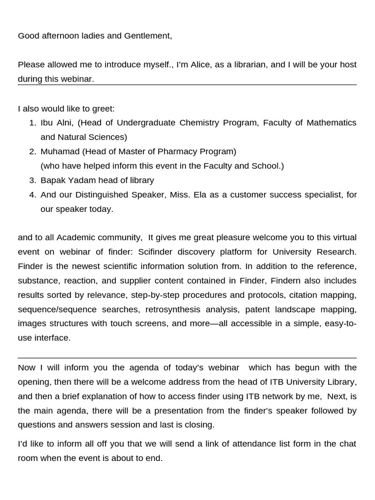 Contoh MC Kegiatan Workshop Bahasa Inggris | PDF