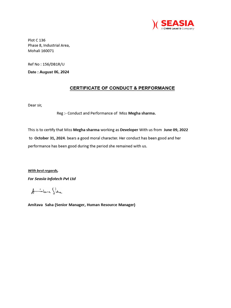 Coduct of Certificate | PDF