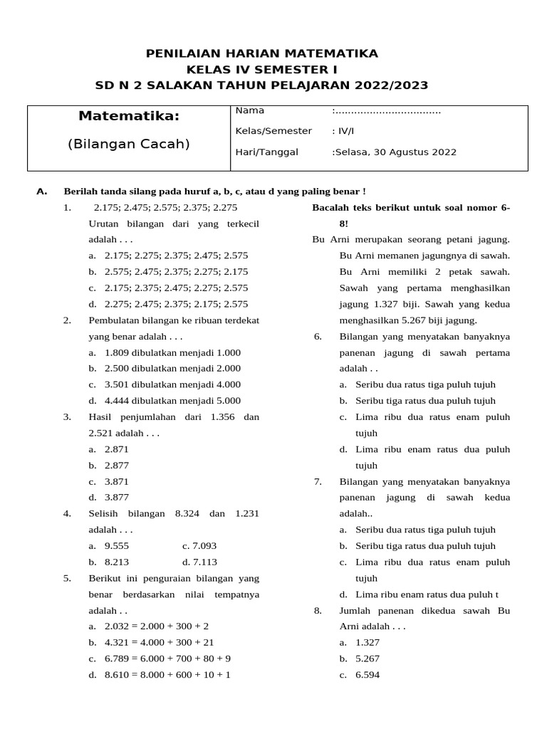 PH 1 Matematika (Bil Cacah) | PDF