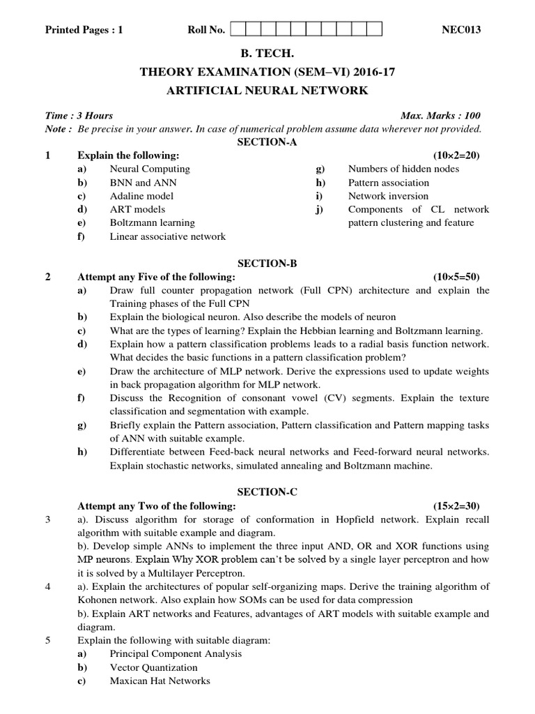 Btech Ec 6 Sem Artificial Neural Network Nec 013 2017 | PDF | Artificial Neural Network ...