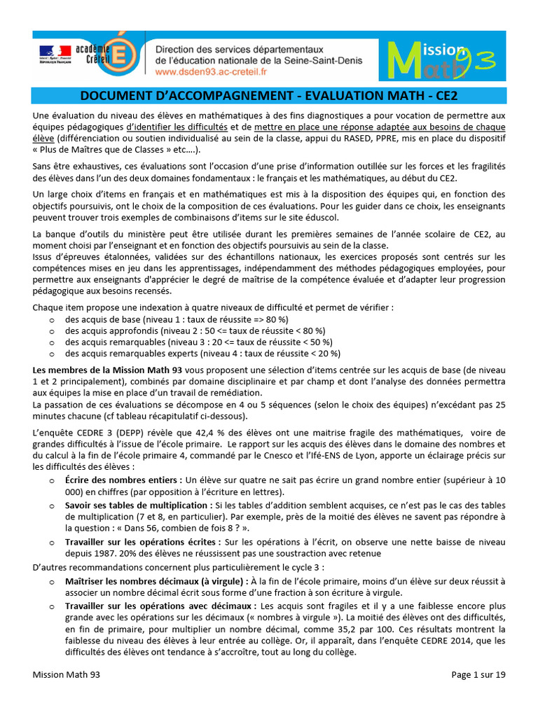 Eval Math Doc Accompagnement | PDF