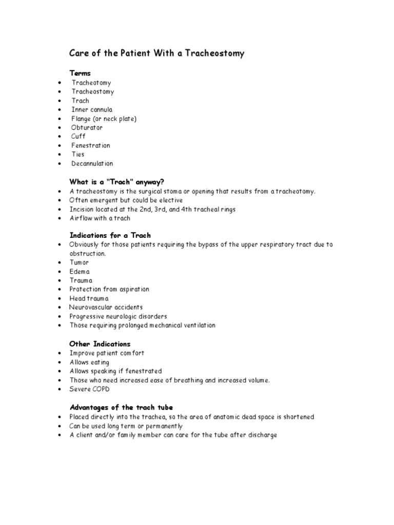 Care of The Patient With A Tracheostomy-Outline | PDF | Respiration ...