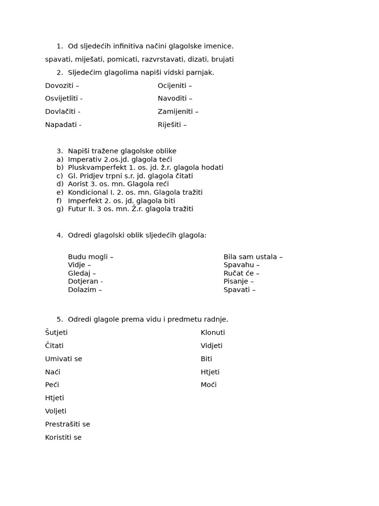 Glagoli Vjezba | PDF