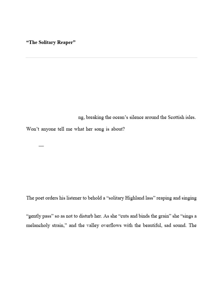 The Solitary Reaper | PDF | Poetry
