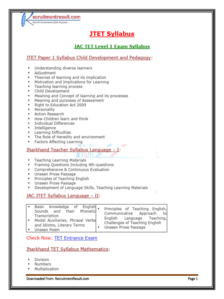 Jtet Syllabus | PDF