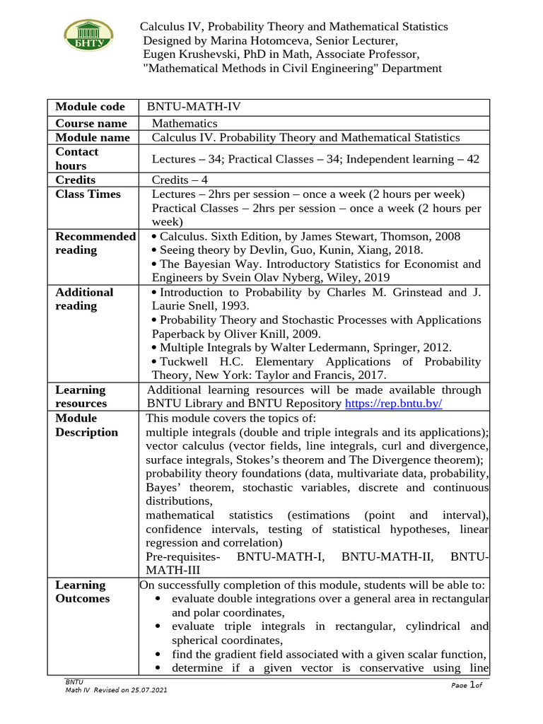 Syllabus Math (IV Term) | PDF