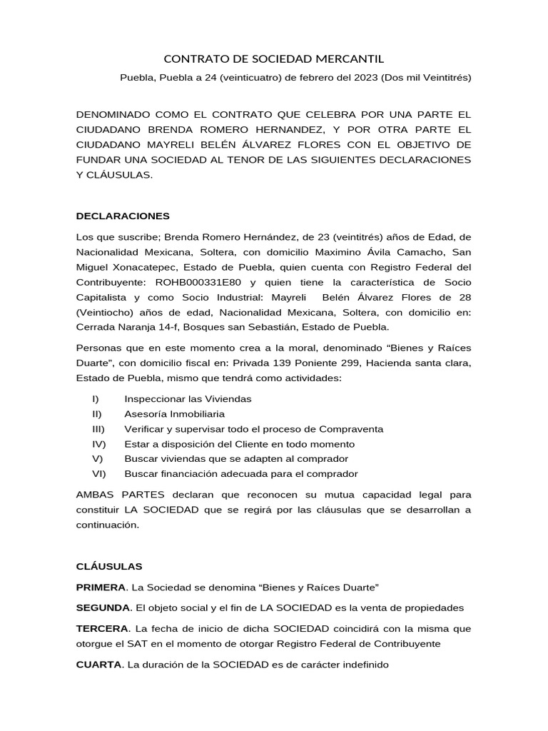Contrato de Sociedad Mercantil Nuevo 1 | PDF | Sociedad de responsabilidad limitada | Política