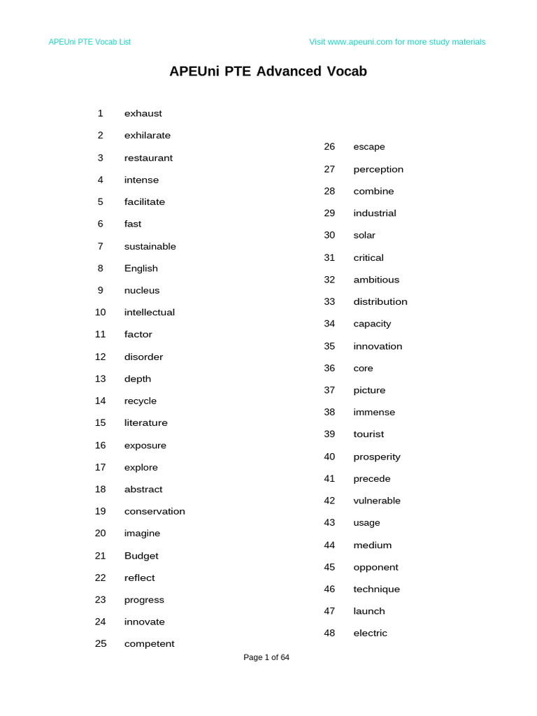 Advanced Vocabs PTE | PDF