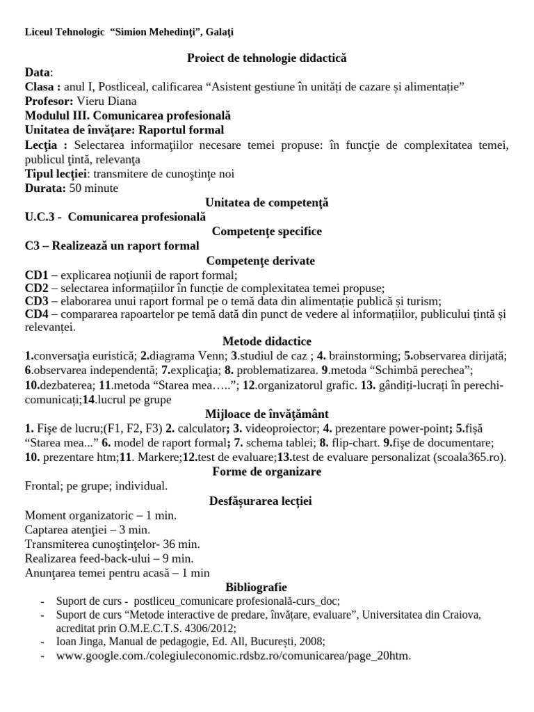 Lectie Transmitere de Noi Cunostinte | PDF