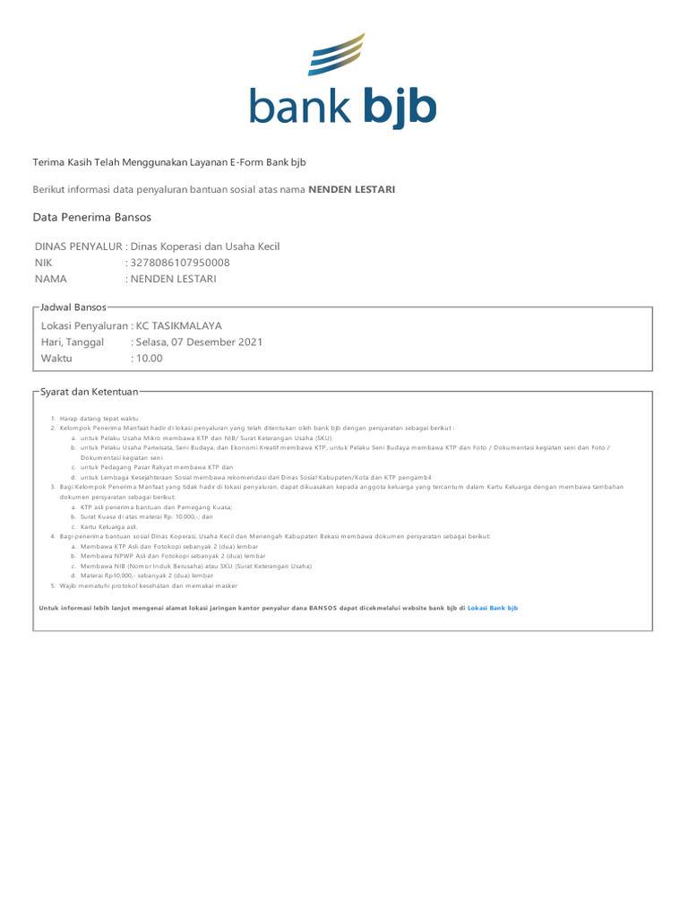 Form Bank BJB Nenden | PDF