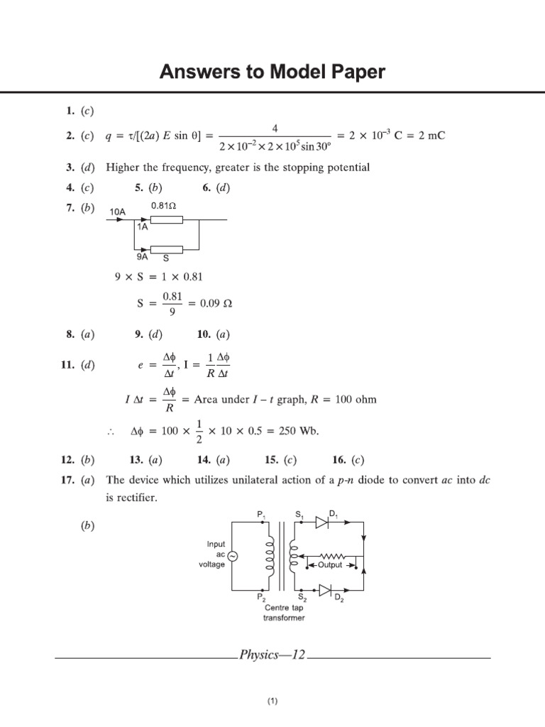 Cl12 Together With Physics Answers To Cbse Sample Paper | PDF